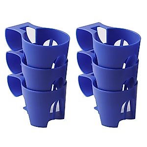 TonGass (6-Pack) Poolside Cup Holders (Blue) - Compatible with Above Ground Pools with 2 Inches or Thinner Round Top Bars - Strong and Durable Easy to Use Clip-On No-Spill Cup Holders