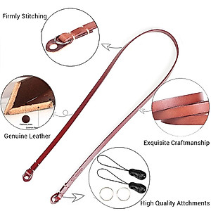 CANPIS Genuine Leather Camera Neck Shoulder Strap Compatible with Fujifilm Sony Olympus Panasonic Lecia Canon Nikon Mirrorless Compact Cameras (Brown, Retro Style, Slim Belt)