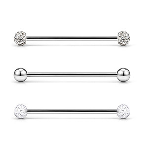 Ruifan 3PCS 14G Stainless Steel Crystal Ferido Ball Short Industrial Barbell Earring Cartilage Body Piercing Jewelry 1 1/4 Inch(32mm)