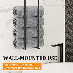 Birosnsy Towel Racks for Bathroom Wall Mounted Rolled Towel Holders Towel Storage Organizer for Small Bathroom Mounted Towel Rack Holds Hand Towels Robes Towels Washcloths in Bathroom/RV/Camper Black