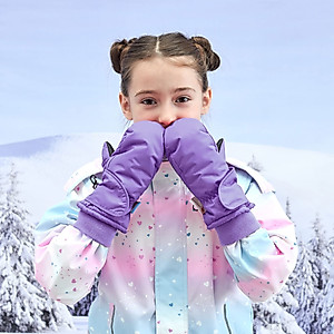 SimpliKids Kids Mittens Winter Insulation Waterproof Girls Ski Mittens,Toddler,Lavender