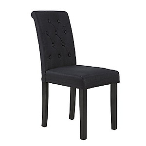 thksbought Set of 6 Upholstered Fabric Dining Chairs with Button-Tufted Details Living Room Chairs (Black Set of 6)