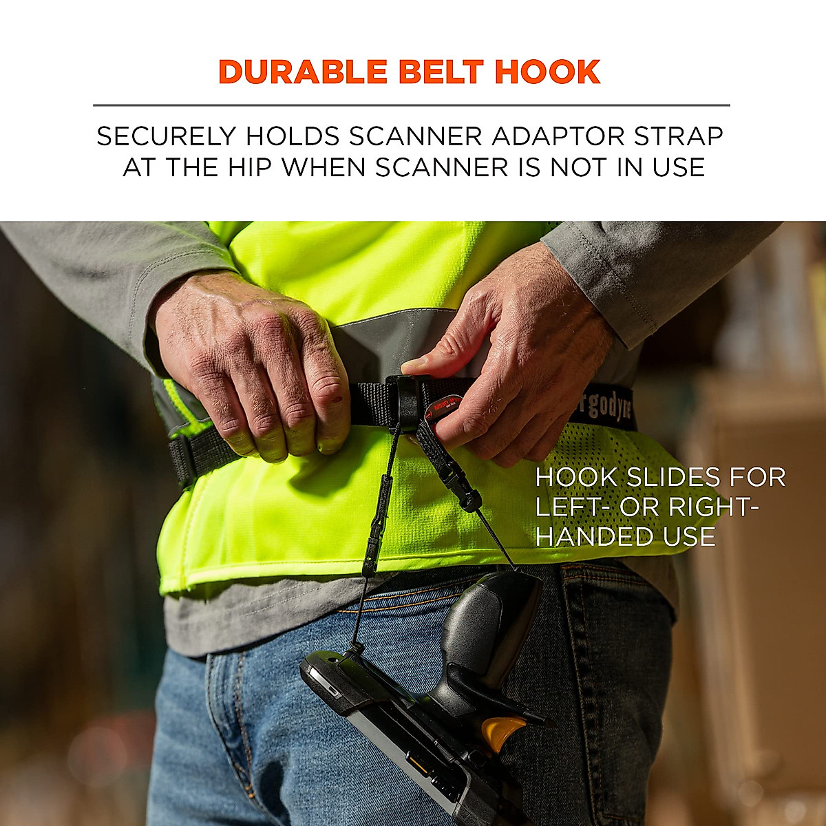 Ergodyne Squids 3135 Barcode Scanner Belt with Hook, Includes Carrying Strap for Bar Code Scanners, Black, Large