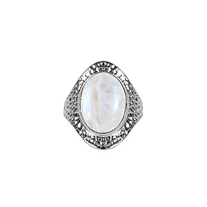 YoTreasure Rainbow Moonstone 925 Sterling Silver Hammered Bold Ring