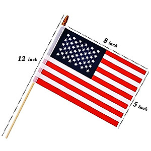 Small American Flags on Stick 5x8 Inch/12 Pack - Mini Ameirican Flags/Handheld American Wooden Stick Flag Spear Top