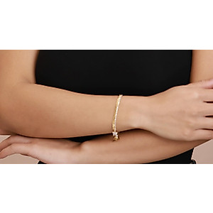 Teitze 18K Gold Plated Link Bracelets Zirconia Trendy Bracelet Dainty Chain Bracelet for Women Mother Gift (Emerald, Yellow Gold)