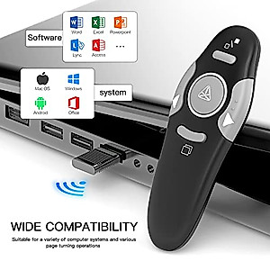 QUI Presentation Clicker Wireless Presenter Remote, RF 2.4GHz USB Powerpoint Clicker for Mac/Keynote/PPT/PC, Red Light Pointer for Presentations Remote for Office Classroom