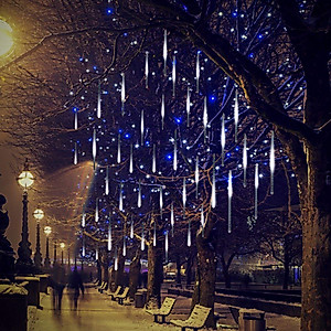 Rain Drop Lights,30cm 8 Tubes 144 LED(11.8 inch/Tube) Icicle Snow Falling Raindrop Lights for Wedding Party Holiday Xmas Halloween Home Garden Tree Decoration (White)