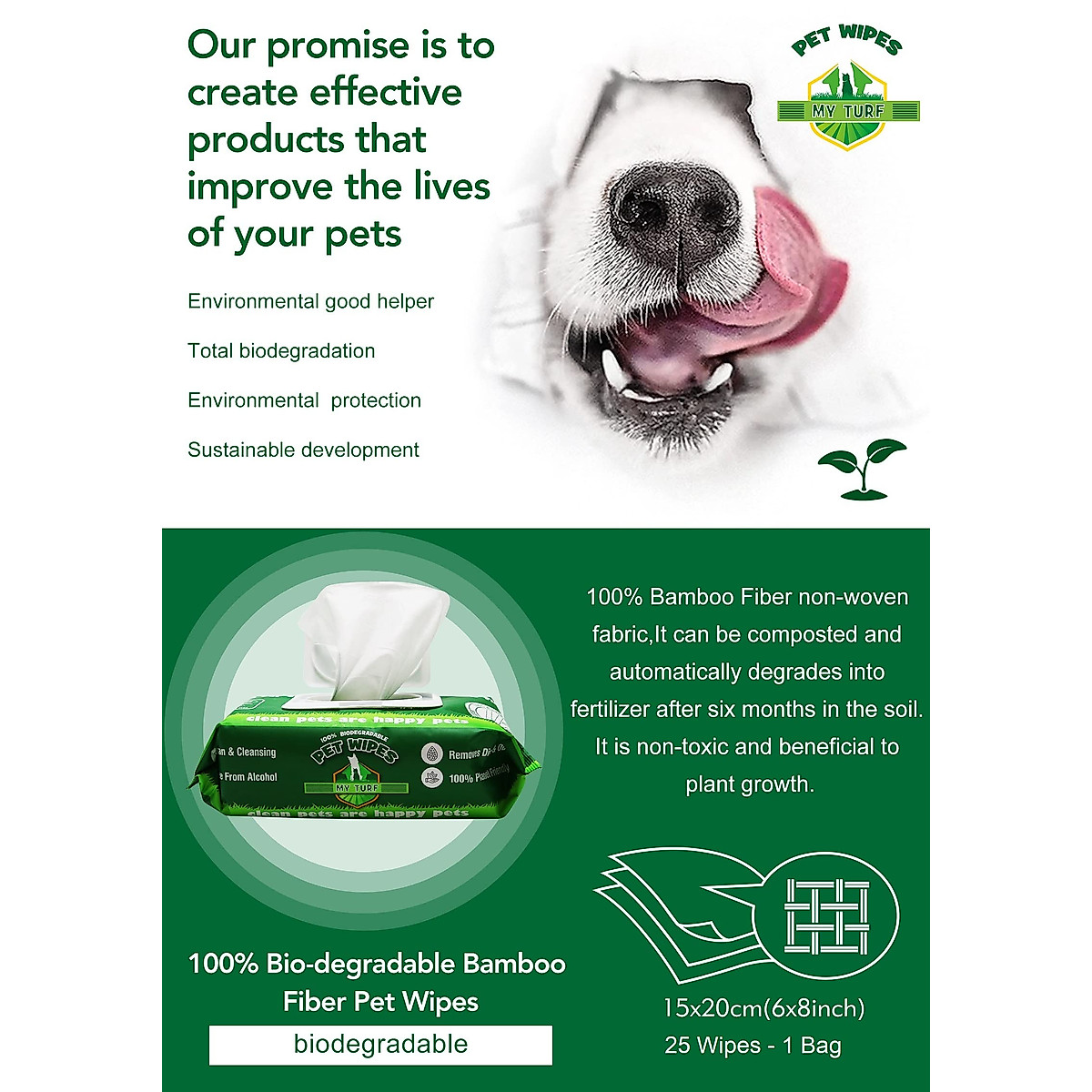 My Turf Unscented Dog Wipes – 25 pcs Pet Wipes for Paw Face Ears and Butt – Cat & Dog Wipes Cleaning – Kitten and Puppy Grooming Bath Wipes 6x8 Inch