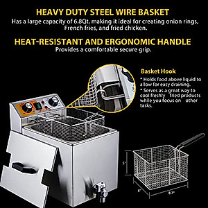 Festa Essential 14 Qt. Electric Countertop Commercial Deep Fryer with 6.8 Qt. Basket, for Restaurant and Home - 120V, 1700W, Stainless Steel Build