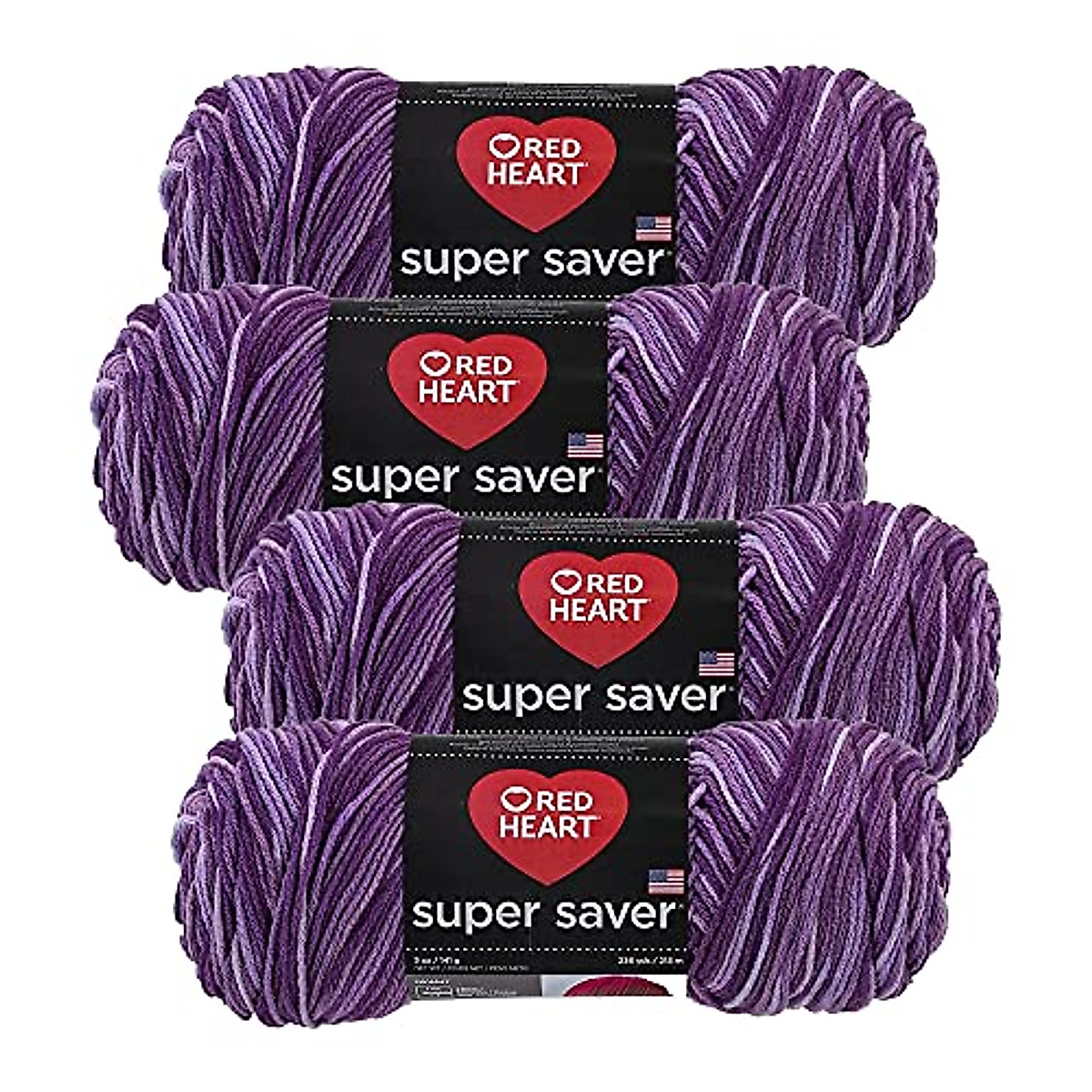 Red Heart Super Saver Yarn (4-Pack of 5oz Skeins) (Purple Tones)