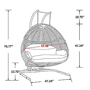 Double Egg Chair with Stand, 2 Person Heavy Duty Hanging Wicker Rattan Swinging Chair Hammock Nest Chair for Indoor Outdoor Patio Lounger Swinging Loveseat Perfect for Balcony Garden - Dust Blue
