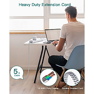 Power Strip Surge Protector with USB C - Flat Plug Extension Cord with 6 AC Outlets 4 USB (2 USB C), Wall Mount, 5ft, 900 J, Multi Plug Outlet Extender for Home Office Dorm Room Essentials