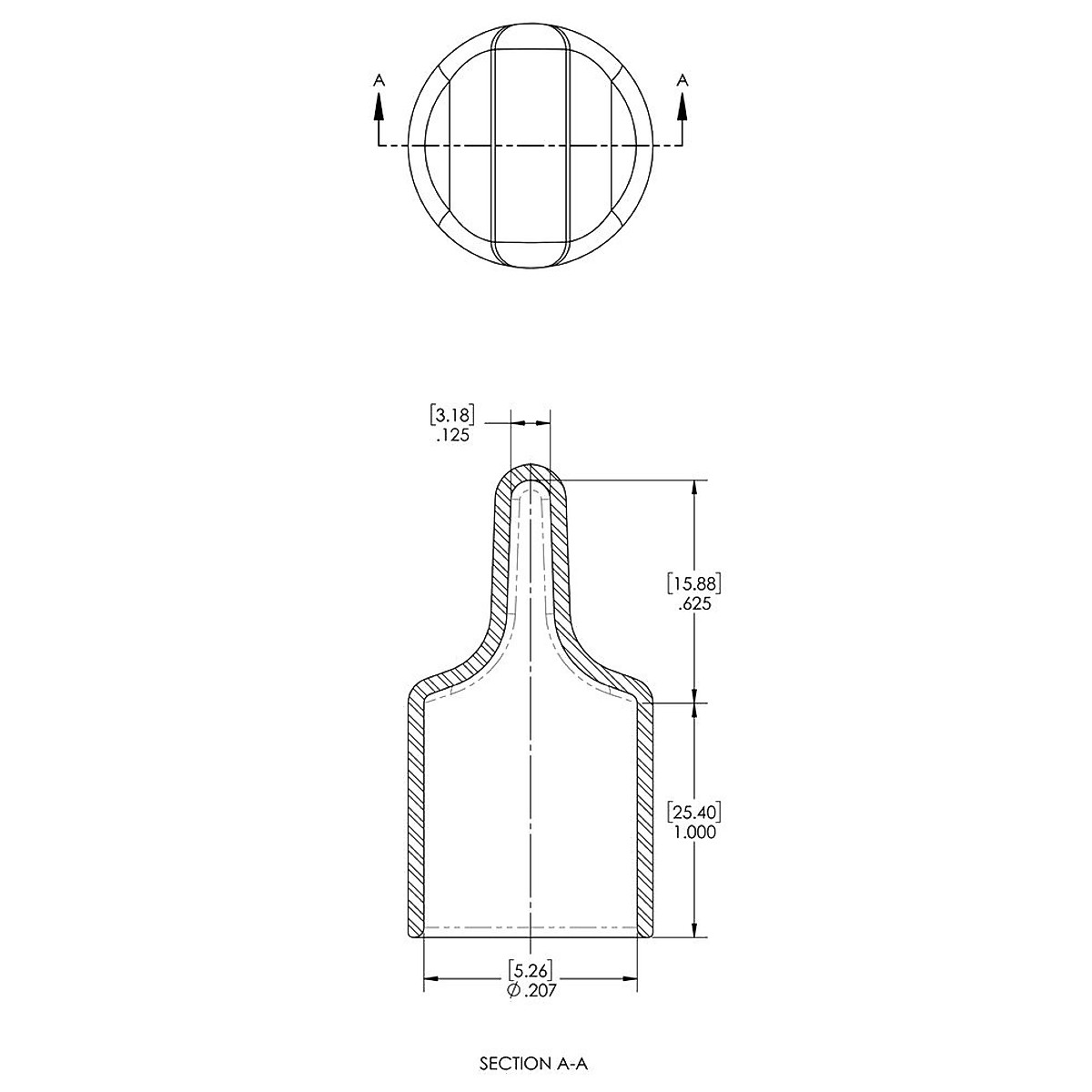 Caplugs 99390423 Plastic Cap with Flat Pull Tab. VFC-207-16, Vinyl, Cap ID 0.207" Length 1.000", Black (Pack of 200)