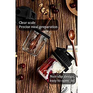Overnight Oats Containers with Lids - 2pack Gray 10 oz Wide Mouth Mason Jar with Spoon Very Convenient for Use On The Go, Tight sealing glass jar ideal for home, office or to go