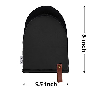 1 Pair Short Neoprene Mini Oven Mitts, Heat Resistant- Little Oven Gloves Pot Holder for Kitchen Cooking - Non-Slip Grip, Hanging Loop, Cotton Trivet for Kitchen Cooking - (Black)