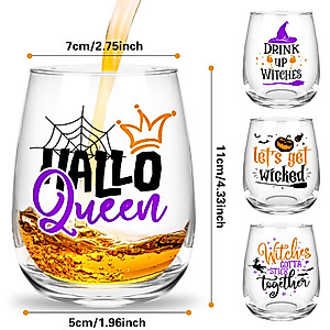 4 Pack Stemless Wine Glasses for Halloween, 15 Oz Funny Drinking Glasses Halloween Witch Cup Wine Glass Tumbler for Halloween Party Housewarming Gift Suitable Whiskey Cocktail Tea Water Juice