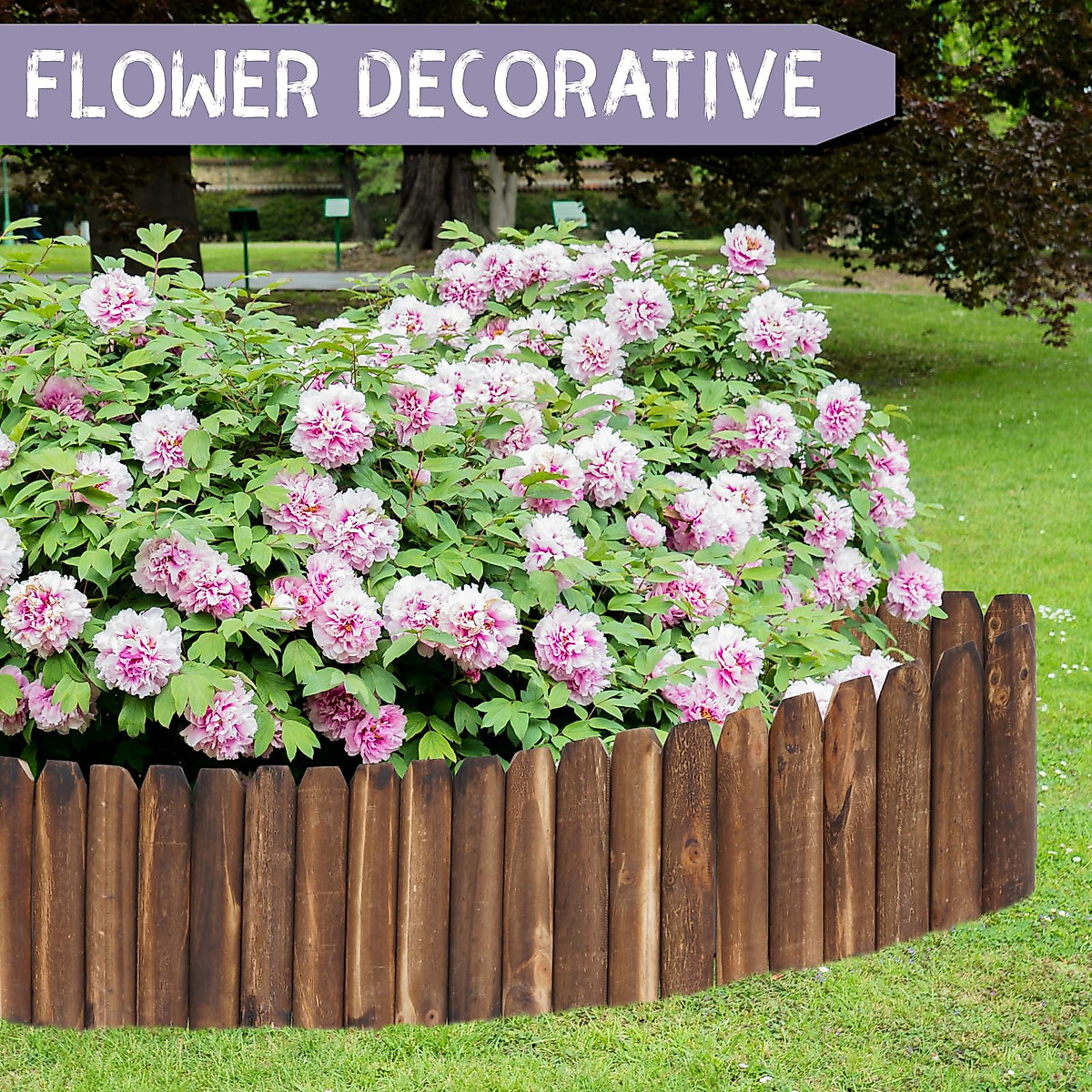 Gtouse Wooden Edging Fence, Garden Fencing Edging Border, Landscape Lawn Edging Border Anti-Corrosive Outdoor for Patio Yard Flower Tree Fence Decoration (9.8in × 3.9ft)