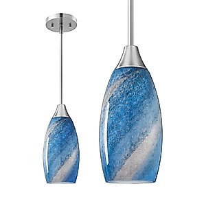 EDISHINE Pendant Light Fixtures, Handcrafted Art Glass Hanging Light with Brushed Nickel Finished, E26 Socket, Adjustable Cord Glass Pendant Light for Kitchen, Bathroom, Hallway, Bar