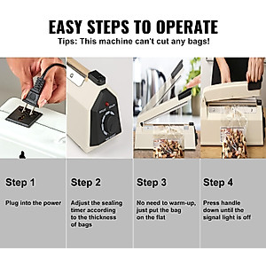 Impulse Sealer 12 inch Manual Heat Sealer Machine with Adjustable Heating Mode, ABS Shrink Wrap Bag Sealers for Plastic PE PP Bags, Portable Poly Bag Sealing Machine with Extra Replace Kit(Ivory)