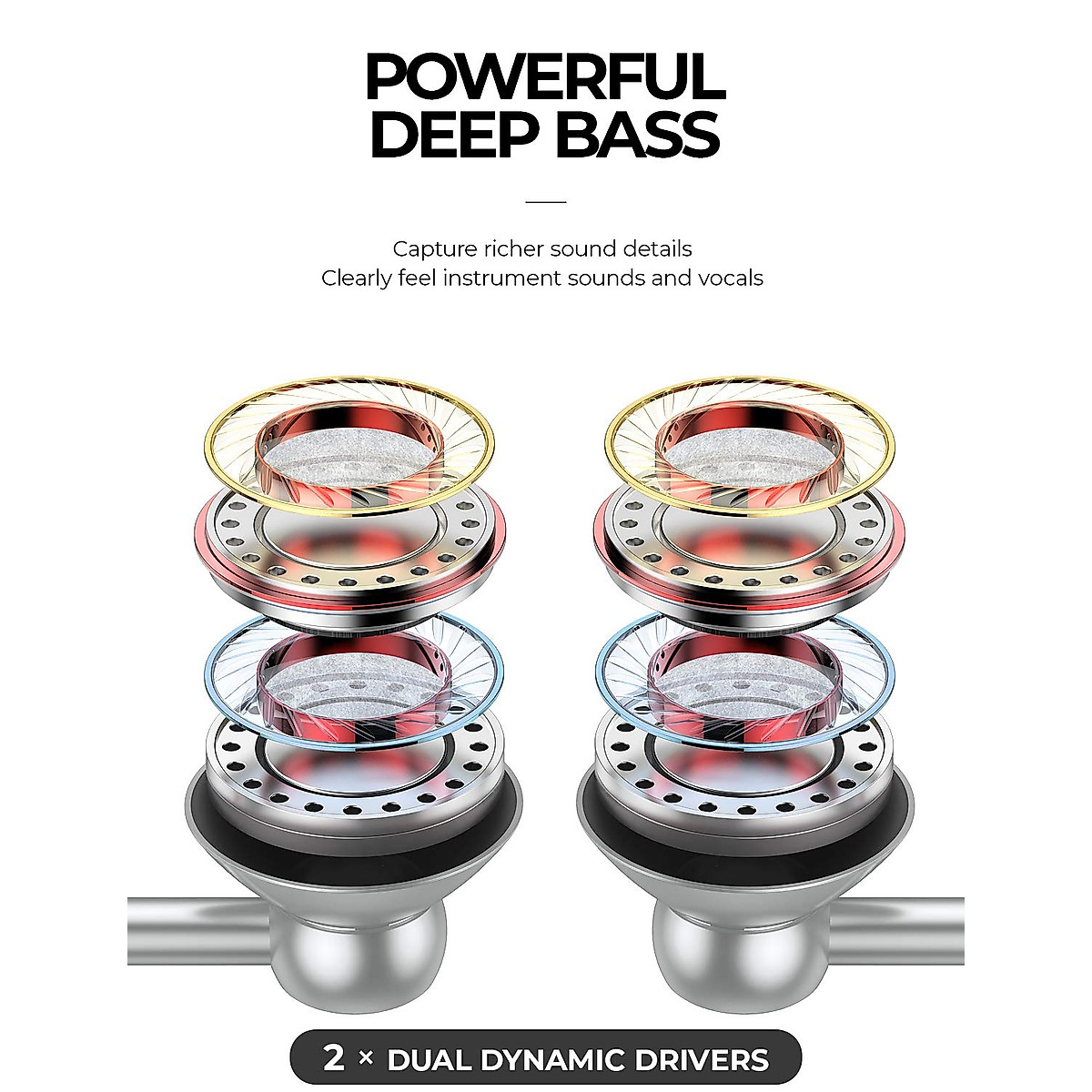 Linklike Earbuds in-Ear Headphones Deep Bass Wired Earbuds with Mic Noise Isolating Hi-Res Quad Drivers Earphones Volume Control Ear Bud Tips Lightweight 3.5mm for iPhone Samsung Laptops