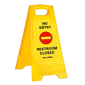 Alpine Industries Two-Sided Fold-Out No Entry - Restroom Closed Signs, 3-Pack - Foldable Indoor and Outdoor Black on Yellow Signage - Commercial Standing Floor Boards for Bathrooms