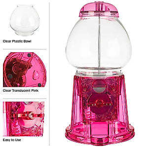 11-Inch Translucent Gumball Machine - Coin-Operated Candy Dispenser Vending Machine and Piggy Bank by Great Northern Popcorn (Pink)
