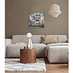 Kepgonegu Highland Cow Bathroom Wall Art Banksy Graffiti Canvas Wall Art Black and White Wall Art Ready to Hang Size 14”W x 14”H