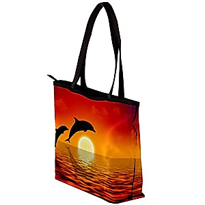 Purses for Women, Tote Bag, Bags for Women, Womens Handbags, dolphin red sea landscape pattern