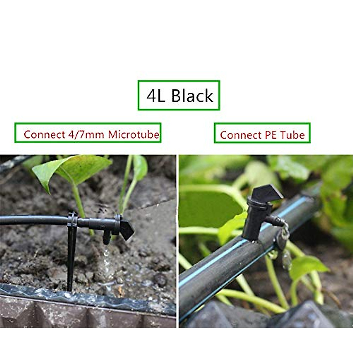 Lxcom Lighting 100 Pack 1 GPH Flag Drip Emitter Drip Emitters 4L/H Emitter Sprinkler Drippers System Parts Connect 4mm/7mm Hose for Lawn Vegetables Garden (Black)