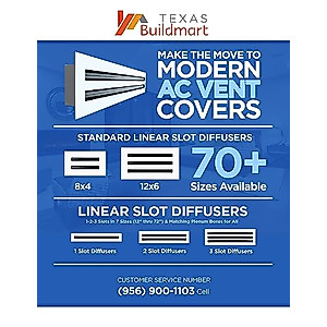 BUILDMART - 8x4 Modern AC Vent Cover - Decorative White Air Vent - Standard Linear Slot Diffuser - Register Grille for Ceiling, Walls & Floors - Texas Buildmart