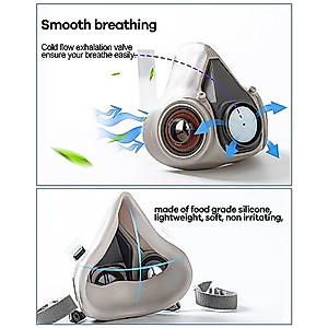 Reusable Respirator Mask, Chemical Respirator Half Facepiece with Anti-Fog Safety Goggle Set Against Dust/Organic Vapors/Chemical/Particle/Pollen for Painting, Sanding Work