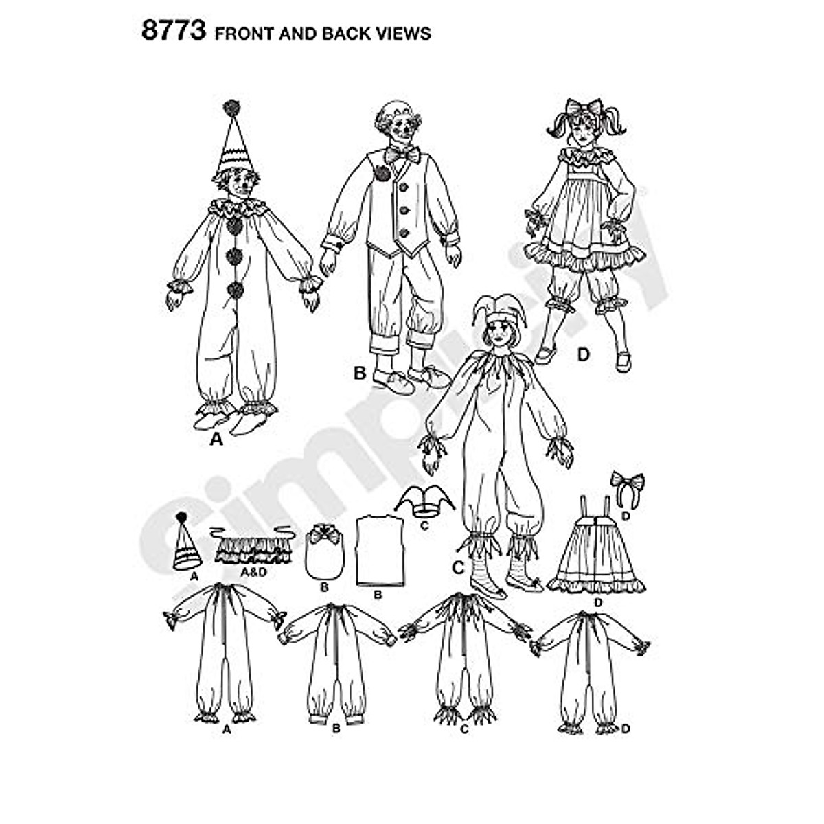 Simplicity 8773 Adult Clown Costume Sewing Pattern, Sizes XS-XL