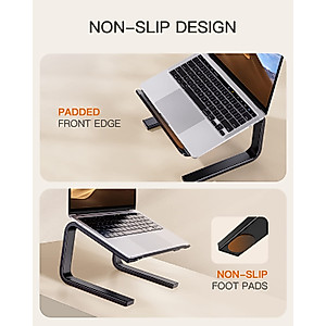 LORYERGO Laptop Stand for Desk, Ergonomic Laptop Riser Laptop Mount Computer Holder for Desk, Strengthened Notebook Stand Compatible with All 10-15.6” Laptops, Black