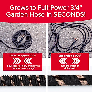 Pocket Hose Copper Bullet Expandable Garden Hose w/10 Pattern Thumb Spray Nozzle AS-SEEN-ON-TV 100 FT 650psi 3/4 in Patented Lead-Free Ultra-Lightweight Solid Copper Anodized Aluminum Fittings No-Kink