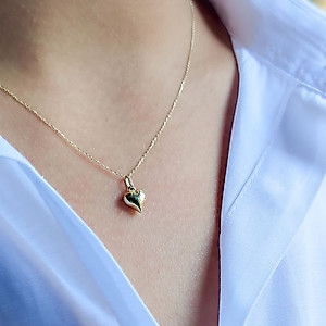 SOPHOS JEWELRY 10K Solid Yellow Gold Heart Pendant Necklace with 18" Real Gold Chain, Dainty Jewellery for Women