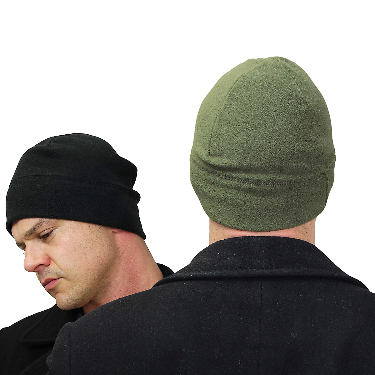 Temple Tape Tactical Fleece Watch Cap Beanie – Skull Cap Fleece Hat - 2 Pack Black/OD Green - One Size (Fits Most Heads)