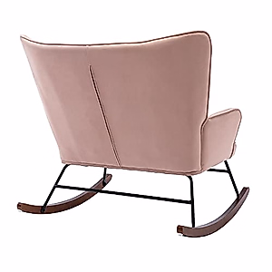 HomVent Velvet Nursery Rocking Chair Modern Upholstered Double Rocker Armchair with Tufted High Backrest Relax Rocking Loveseat Chair Accent Glider Rocker for Living Room, Bedroom, Baby Room, Pink