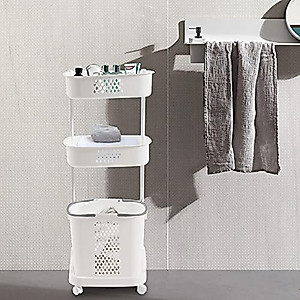 Removable Basket Laundry Cart with Clothes Rack, Multi-layer Clothes Storage Laundry Basket, Bathroom Rolling Household Dirty Clothes Baskets Stand for Bathroom Laundry (Style2)
