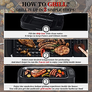 Indoor Smokeless Grill, Techwood 1500W Electric Indoor Grill with Tempered Glass Lid, Portable Non-stick BBQ Korean Grill, Turbo Smoke Extractor Technology, Drip Tray& Double Removable Plate, Black