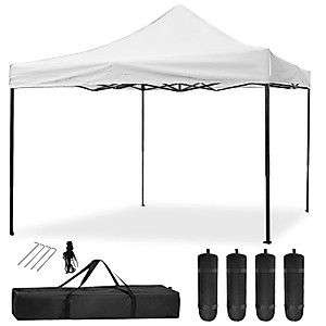 Meet perfect 10 x 10 Pop Up Canopy Tent, Easy Set Up Shade Canopy Instant Outdoor Canopy Portable Ez Up Gazebo w/Carrying Bag & 4 Weight Bags Adjustable Tent for Parties Camping, White