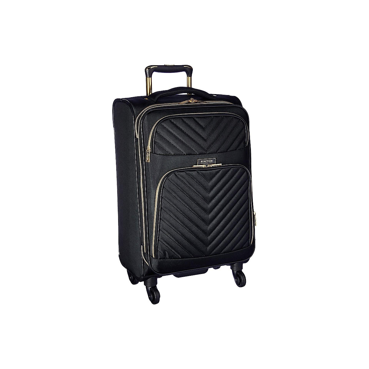 Kenneth Cole REACTION Chelsea 2-Piece Bundle - 20" Chevron Expandable 8-Wheel Carry-On Suitcase & Matching 15" Laptop Backpack, Black