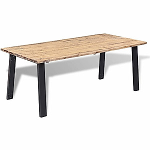 Tidyard Rustic Dining Table Brushed Acacia Wood Top Table with Powder-Coated Metal Legs Industrial Style for Kitchen Dining Room Indoor Outdoor Use Lawn 66.9 x 35.4 x 29.5 in