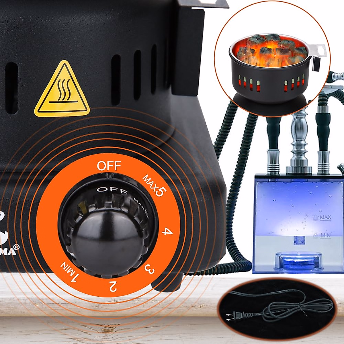 Multipurpose Charcoal Starter - Coal Burner Hot Plate Electric Stove Coconut Starter with Stainless Detachable Tongs, 4.9Ft Longer Cords, 650W Faster Heating for BBQ Kitchen etc.