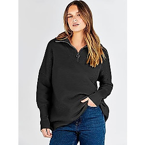 ANRABESS Women's Sweater Oversized Quarter Zipper Casual Long Sleeve Collar High Neck Ribbed Knit Loose Fit Half Zip Tunic Pullover 2023 Fashion Fall Outfits Tops 802heise-XL Black