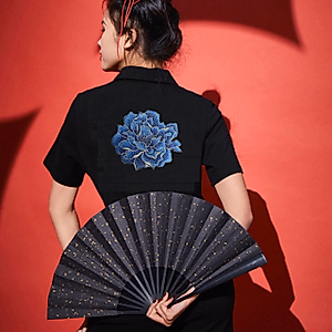 Sourcemall Sew on Peony Floral Patches, Embroidered Flower Appliques for DIY Clothing, Jackets, Jeans, Backpacks, Hats, Arts Craft Sew Making (Dark Blue Peony)