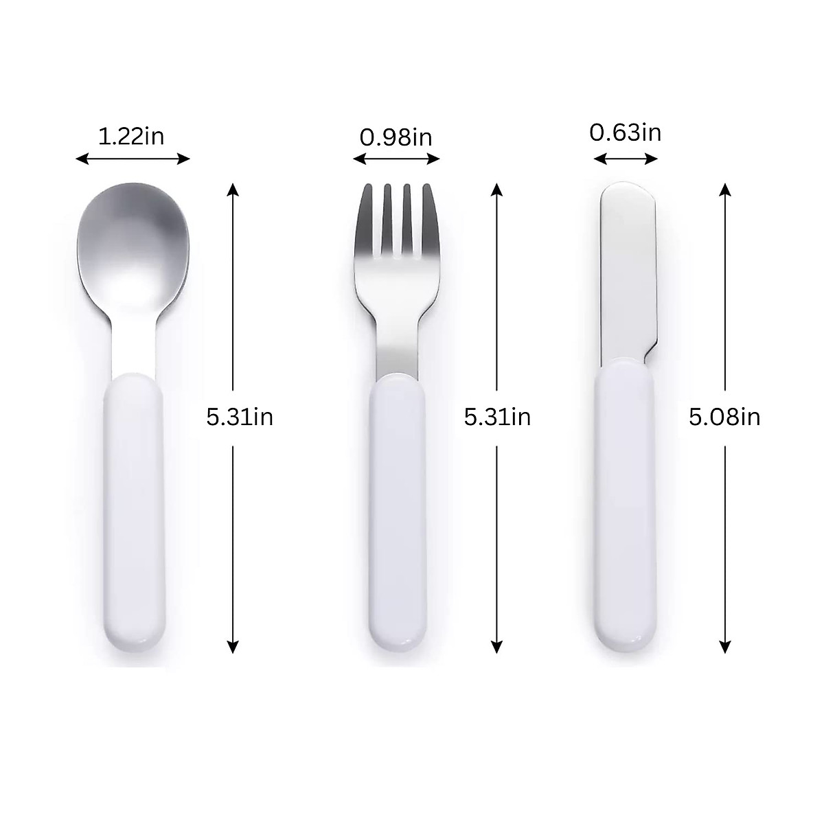 Portion Control Flatware Set for Healthy Eating or Bariatric Diet, Includes Stainless Steel Spoon, Fork, and Knife, Helps Reduce Food Intake Amounts, 3 Piece Set (3 Piece Set (White with Case))