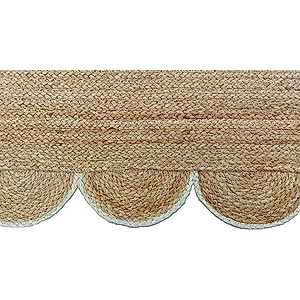 Generic Jute Scalloped Bohemian Area Rug (OFWHT)-(9x11) Off White 9x11 ft Rustic Geometric Handmade Indoor Stain Resistant Medium Pile Area Rug