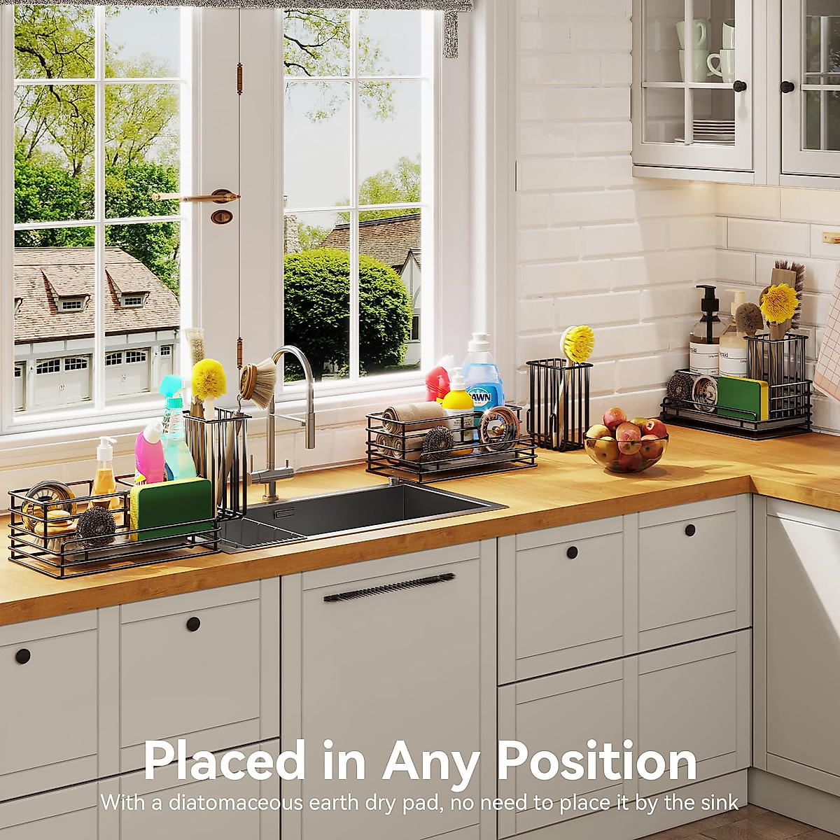 Yofidra Kitchen Sink Caddy: Sink Sponge with Instant Drying Stone, Metal Stainless Steel Dish Sponge Holder Basket for Sponges, Scrubbers, Soap, 9.5" X 5.5" X 5.7" Sink Box Organizer