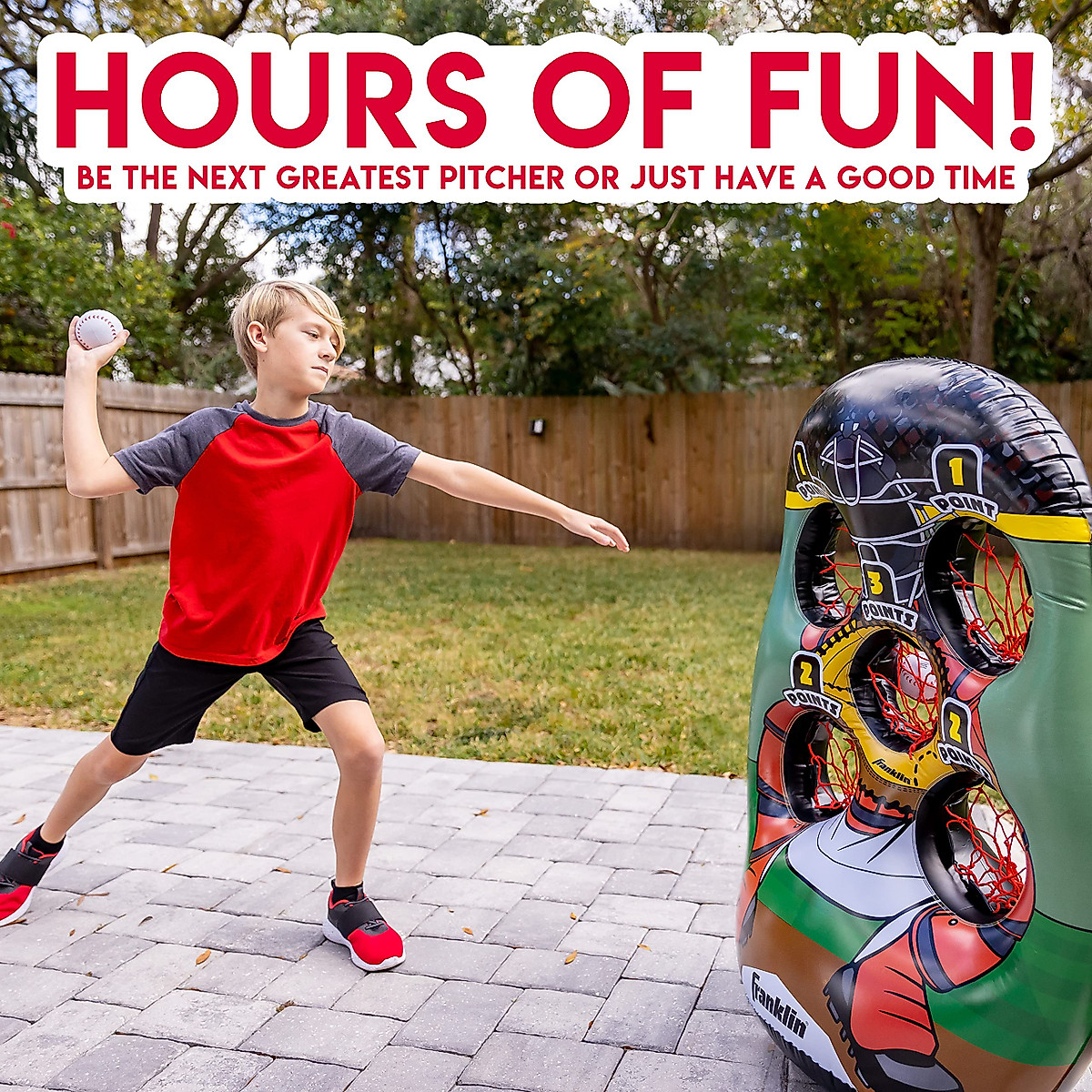 Franklin Sports 5-Hole Inflatable Baseball Target - Inflatable Baseball Throwing Target with Baseballs - Kids Baseball Toss Game - 45" Target